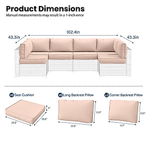 UDPATIO Outdoor Replacement Cushions for Patio Furniture, Water-Resistant Patio Cushions for 6-Seat Sectional Patio Conversation Sets, 14-Piece Outdoor Couch Cushions Patio Sofa Cushions (Beige)