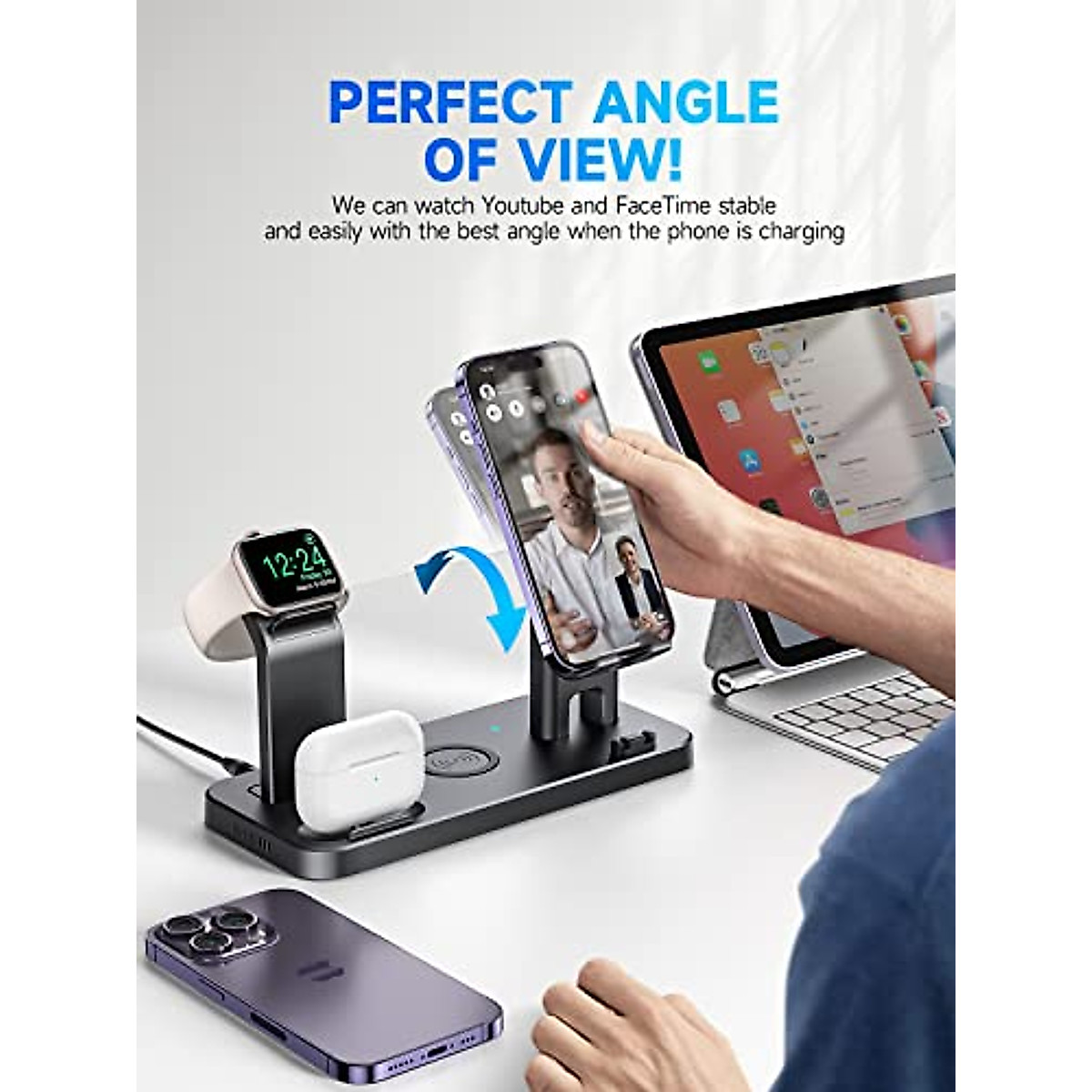 KINYELL Charging Station for Multiple Devices Apple，48W 5 in 1 Fast Wireless Charging Station for iPhone AirPods Apple Watch Charger, Gift for Men, Gift for Her Valentines Anniversary Day Black