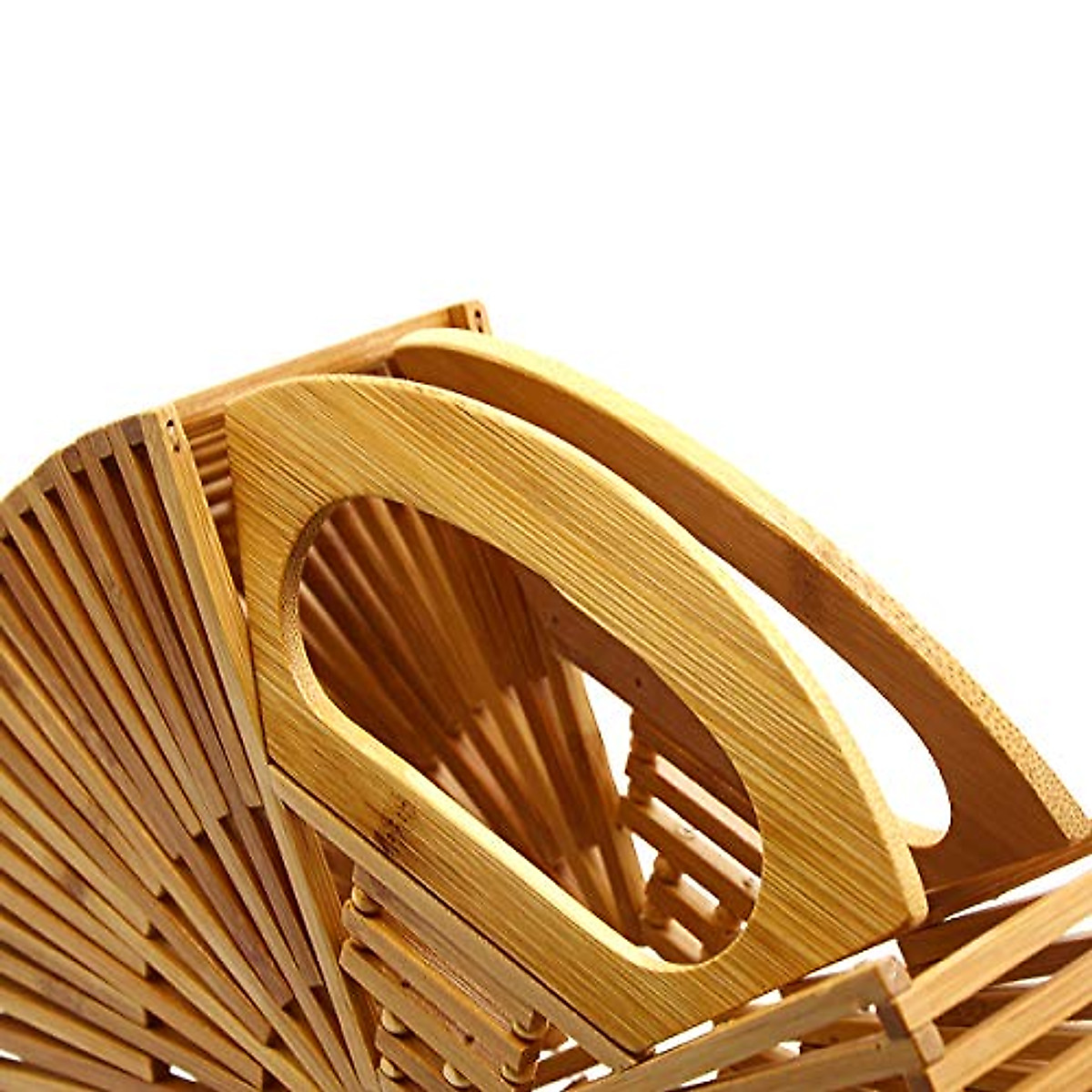 Miuco Women Bamboo Top-Handle Handbags Round Straw Beach Tote Bag Small