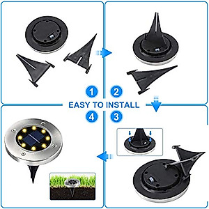 Solar Ground Lights, Upgraded Outdoor Garden Waterproof Bright in-Ground Lights for Lawn Pathway Yard Driveway, Producing More Light with 8 LED (Warm White)