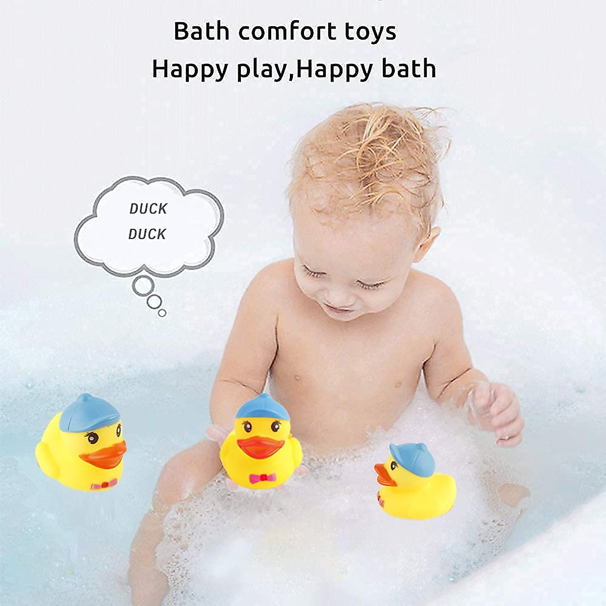 Bath Duck Toys 4Pcs Family Rubber Ducky Float&Squeak Baby Toddlers Preschool Bathtub Shower Toy (Yellow)