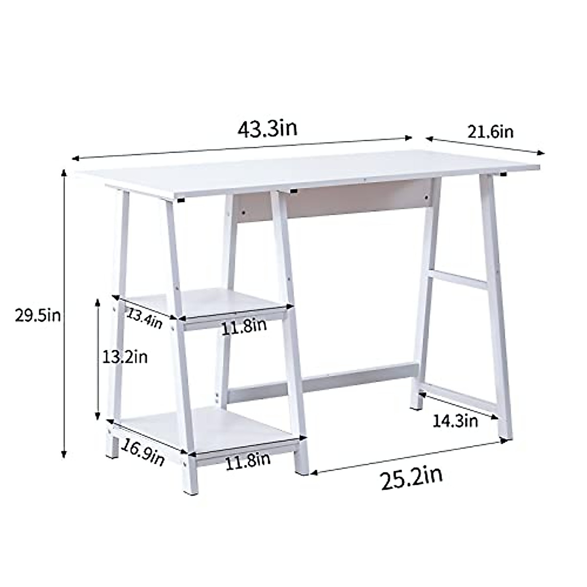 Natwind 43" White Desk Home Office Computer Working Kid Student Study Table with 2-Tier Storage Bookshelves Modern Simple Study Laptop Writing Elegant Style Desk Workstation for Office Home White
