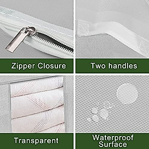 ZenTiky 3 Packs Large Clothes Storage Bag, Double Zipper Clothes Organizer with Clear Window for Store Quilt, Blanket, Pillow, Bed Sheet, Jacket (XL + L + M)