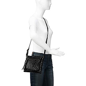 The Sak Sanibel Leather Mini Crossbody, Black Floral Embossed