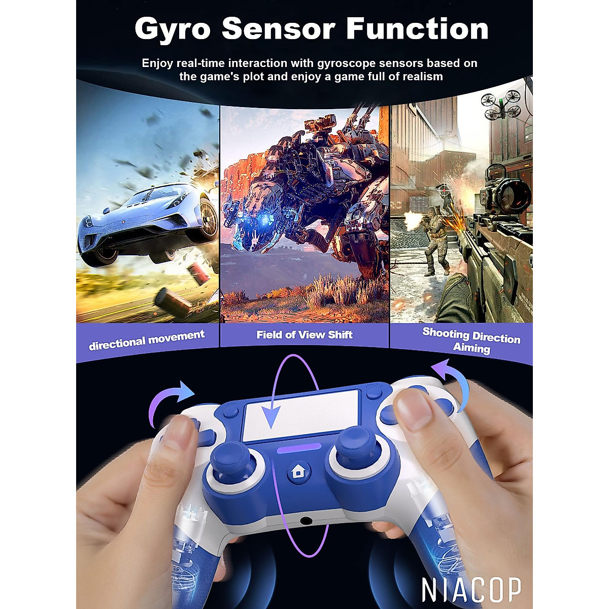 Niacop P4 Controller [2024 Latest Upgrade], Wireless p4 controller compatible p4 / 3/Pro/Slim/PC, P4 controllers with Back button Dual Vibration, Turbo,Touch Pad, Type-c port