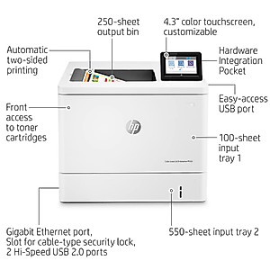 HP Color Laserjet Enterprise M555dn Single-Function Wired Laser Printer for Home Office, White - Print only - 4.3" Touchscreen, 40 ppm, Automatic Duplex Printing, Ethernet, USB, Tillsiy Printer Cable