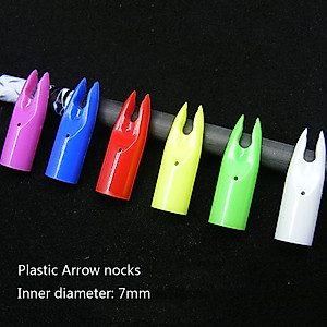 Lamehfyo 50 Pack Archery Arrow Nocks Plastic Nocks Replacement Arrow Tail Glue On 7mm Arrow Shaft Archery Nocks for DIY Arrows End Accessory (Red)