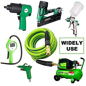 YOTOO Air Hose 1/4 in x 50 ft, Heavy Duty Hybrid Air Compressor Hose, Flexible, Lightweight, Kink Resistant with 1/4" Industrial Quick Coupler Fittings, Bend Restrictors, Green+Blue