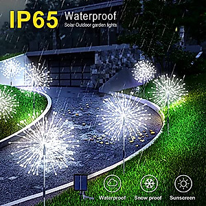 Fireworks Lights USB-C Charge 50 Copper Wire ,4 Pack Solar Garden Lights 200 LED Outdoor WaterproofRemote Control,8 Modes DIY Landscape Lights for Walkway Pathway Backyard Lawn(White)
