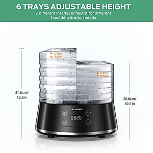 Food Dehydrator, Elechomes Upgraded 6-Tray Dryer for Beef Jerky, Meat, Fruit, Dog Treats, Herbs Vegetable, Digital Time & Temperature Control, Overheat Protection Fruit Roll Sheet Included, BPA Free