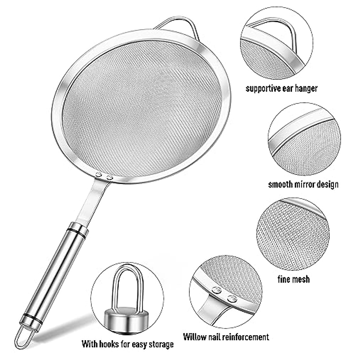 6.3 Inch Fine Mesh Strainers, Practical Size 304 Stainless Steel Sieve Sifters, Metal Food Strainers with Sturdy Handles, Excellent for Sifting Dry ingredients, Flour, Pasta, and Rice