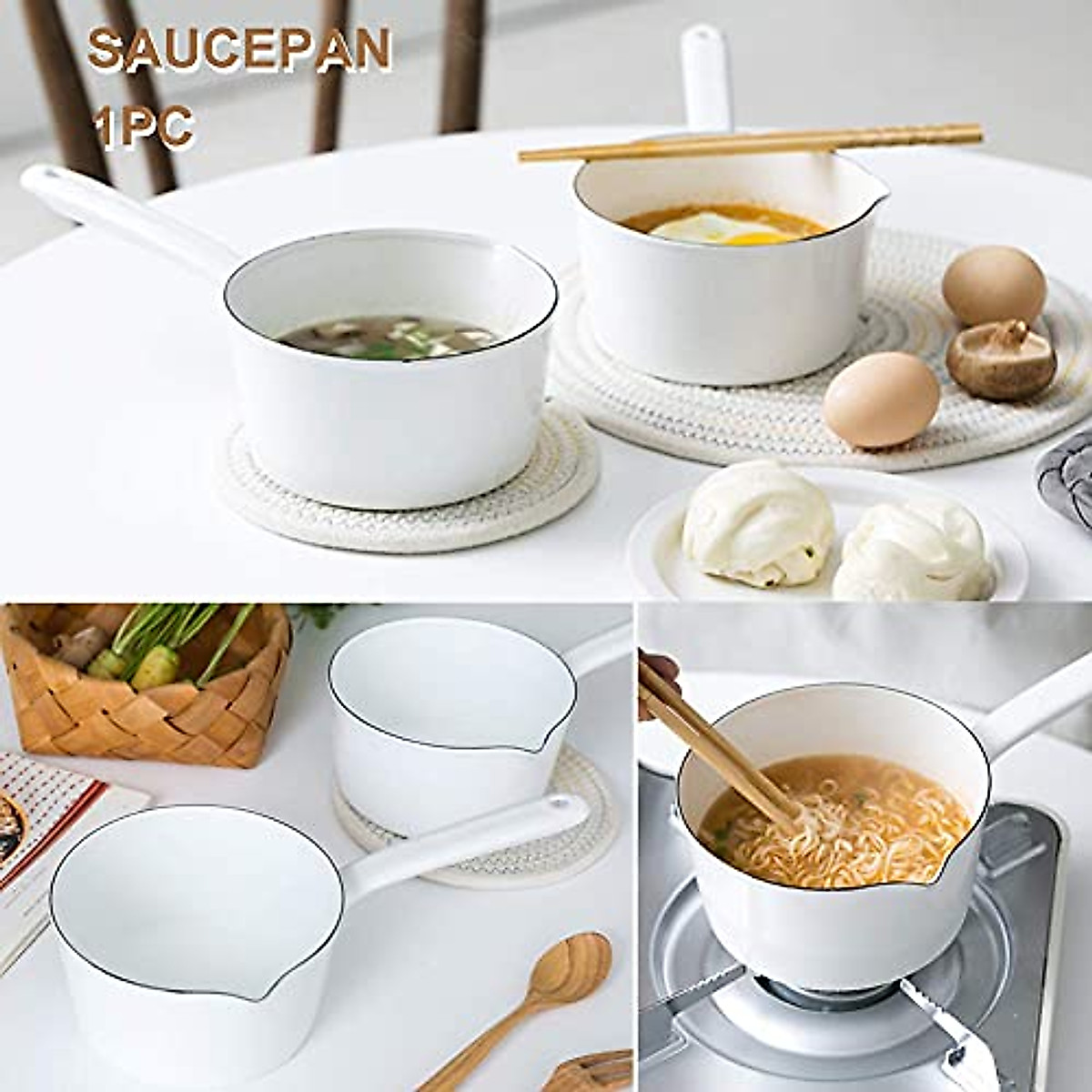 CALIDAKA 1.2L Enamel Milk Pan, Mini Butter Warmer, Enamelware Saucepan Pan with Pour Spout, Nonstick Enamel Milk Pot, Enamel Melting Pot for Induction Electric Gas Stoves