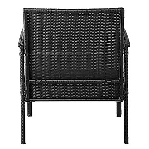 Manhattan Comfort Noli 4-Piece Patio Conversation Set, Outdoor Furniture Made of Steel Rattan | Includes 2 Modern Armchairs, Loveseat, Tempered Glass Coffee Table, Removable Waterproof Cushions, Cream