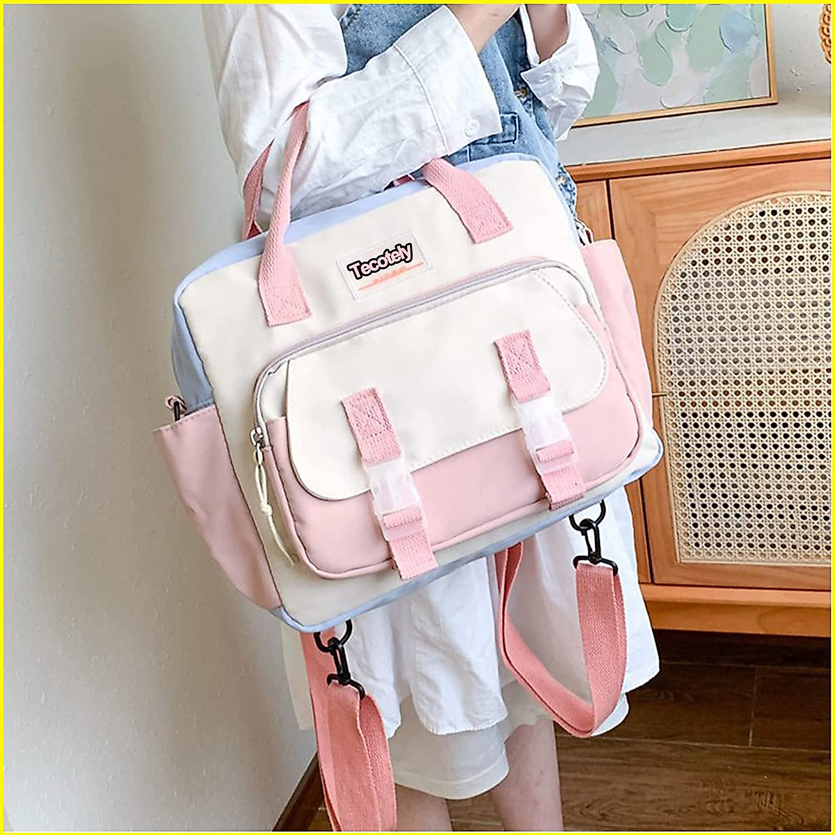 Tecotely Kawaii Backpack Cute Toge Bag Crossbody Shoulder Bag with Kawaii Pins Accessories for Girls (Pink)