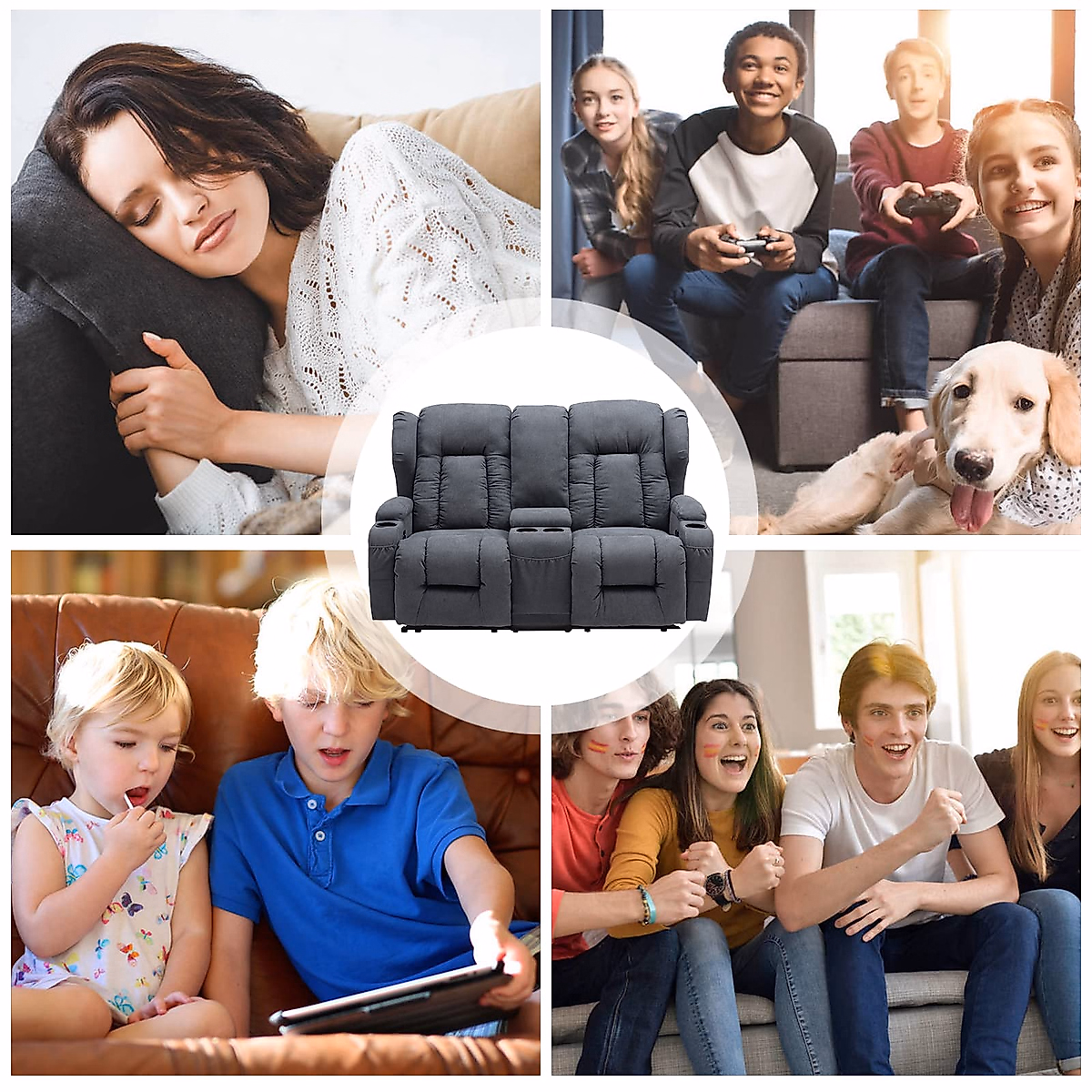 OBBOLLY Home Theater Seating | 67" RV Recliner Loveseat | Double Recliner RV Sofa & Console | RV Recliners | RV Theater Seating | RV Theater Seats | Recliner Couch, Manual Recliner Chair