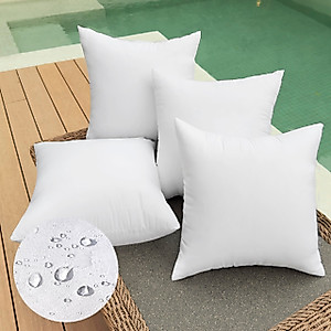 QSWRD 20 x 20 Outdoor Pillow Inserts Pack of 4 Large Throw Pillow Inserts Waterproof Patio Furniture Pillows Decorative Porch Couch Pillows Premium White Square Sofa Cushion Sham Stuffer