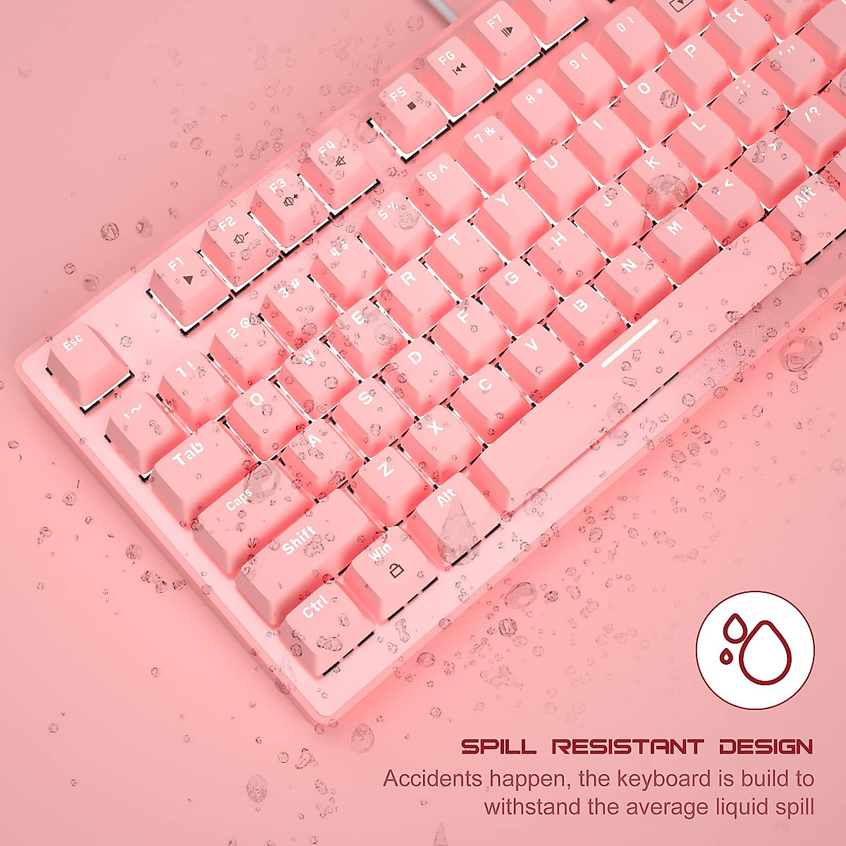 Pink Mechanical Keyboard Gamer Gaming White Backlit Wired TKL 87 Keys Gaming Keyboard with Blue Switch Keyboard for PC Gamer Computer Laptop/PS4/Xbox/MAC/Windows(Pink)