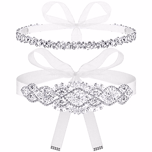 2 Pieces Rhinestone Bridal Wedding Dress Sash Belt Crystal Diamond Ribbon Wedding Belts for Bridesmaid Wedding Dress (White)