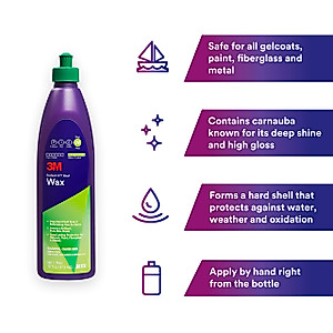 3M Perfect-It Boat Wax, 36112, 1 Pint, Contains Carnauba Wax, Protects against Weather and Oxidation, For Boats and RVs