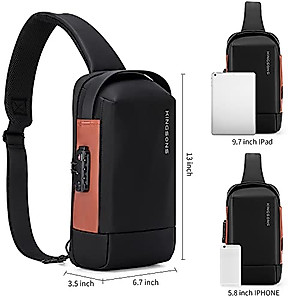 Kingsons Crossbody Bag Sling Backpack - Mini Anti theft Travel Sling Man Bag with Charging Port, Small Chest Shoulder Side Backpack for Traveling, Leisure, Commuting,Fit for 9.7" ipad