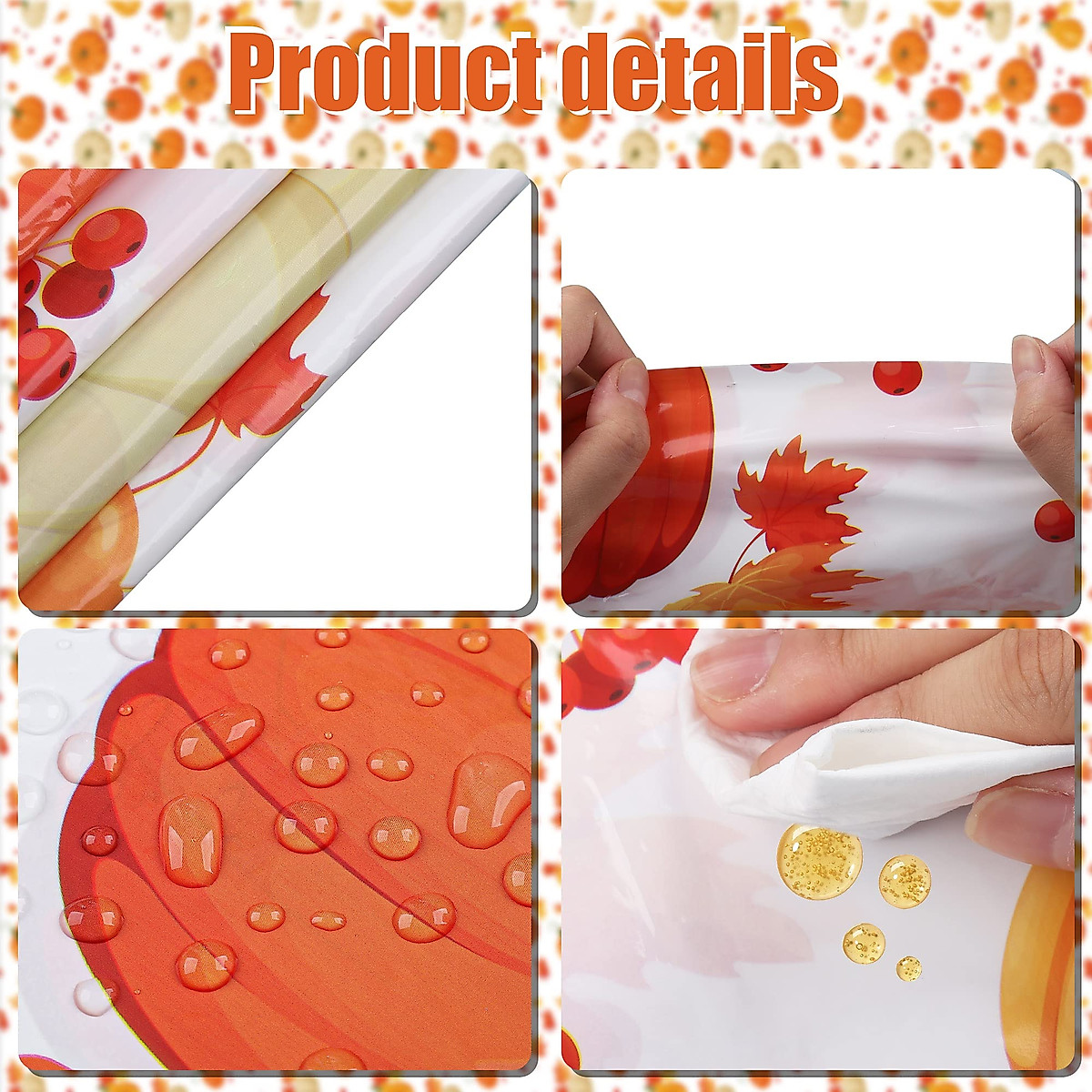 2 PCS Fall Pumpkin Plastic Tablecloth Thanksgiving Party Tablecloths Maple Leaf Berries Table Cover Rectangle Disposable Tablecloths for Autumn Harvest Party Holiday Dining Home Decor, 54" x 108"