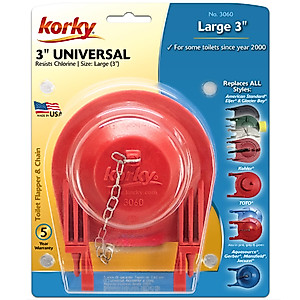 Korky 3060BP Universal Toilet Flapper Replaces Most Large 3-Inch Flappers - Long Lasting Rubber - Easy to Install - Made in USA