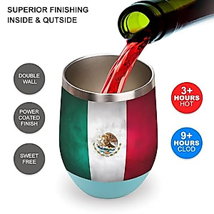 Mexico Grunge Flag Funny Wine Tumbler 12 Oz Stainless Steel Insulated Mug Double Wall Water Cup with Lid