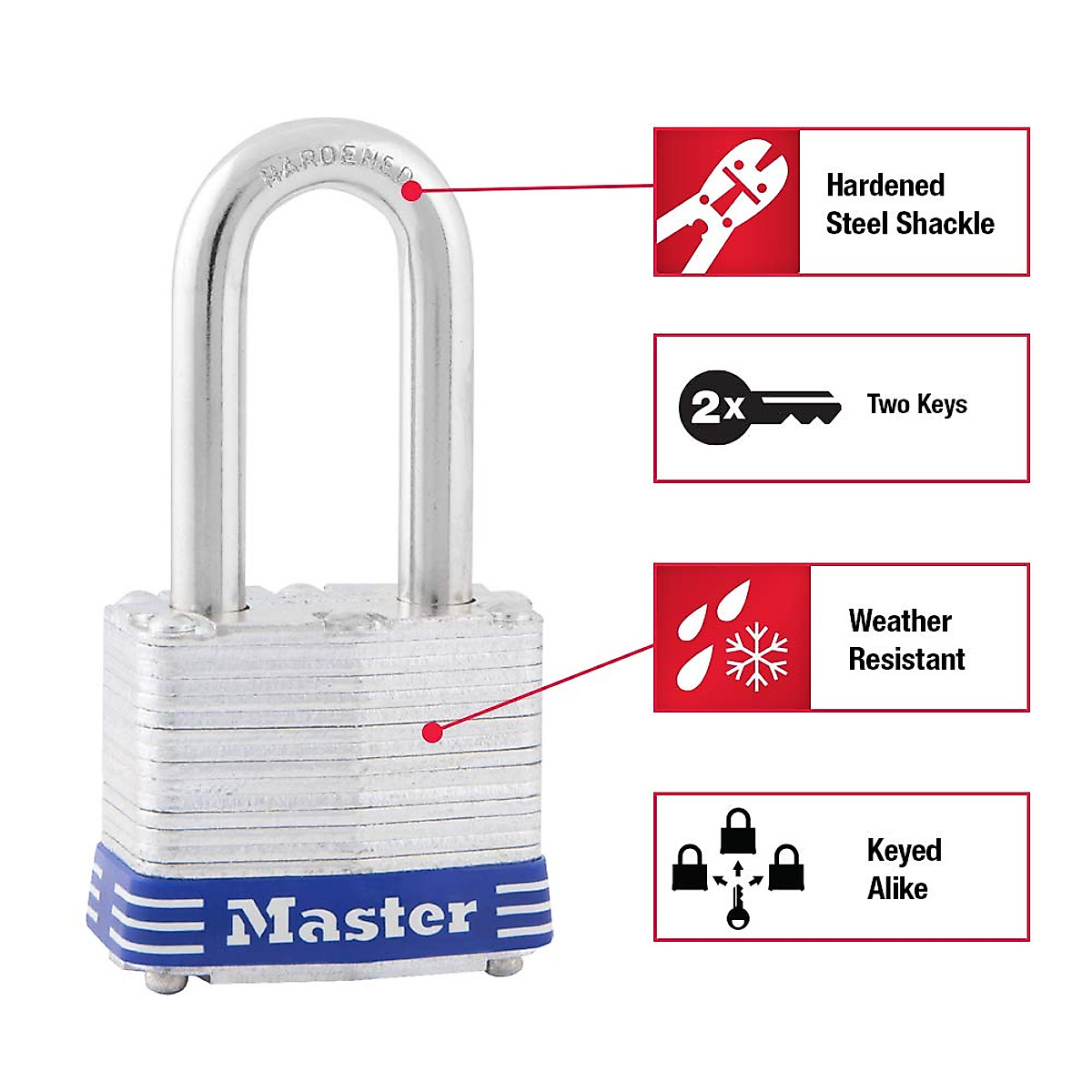 Master Lock Outdoor Padlocks, Lock Set with Keys, Keyed Alike Padlocks, 3 Pack, 3TRILF