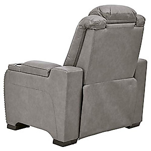 Signature Design by Ashley The Man-Den Leather Power Recliner with Adjustable Headrest & Wireless Charging, Gray