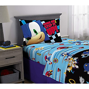 Franco Sonic The Hedgehog Anime Kids Bedding Twin/Full Comforter with Twin Sheet Set and Cuddle Pillow, 5 Piece Bedroom Set (Official Sega Licensed Product)