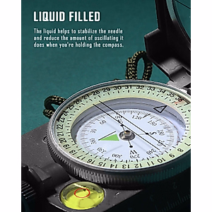 Eyeskey Tactical Survival Compass with Lanyard & Pouch | Waterproof & Impact Resistant | Lensatic Sighting Compass for Hiking (Black)