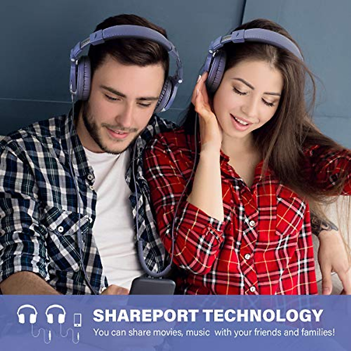 OneOdio Over Ear Headphone, Wired Bass Headsets with 50mm Driver, Foldable Lightweight Headphones with Share Port and Mic for Recording Monitoring Mixing Podcast Guitar PC TV (Light Blue)