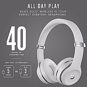 Beats Solo3 Wireless On-Ear Headphones - Apple W1 Headphone Chip, Class 1 Bluetooth, 40 Hours of Listening Time, Built-in Microphone - Satin Silver (Latest Model)
