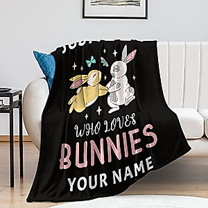 Custom Bunny Blanket Gifts for Girls Boys Teens, 40"*50" Cute Rabbit Flannel Lightweight Fleece Soft Cozy Throws, Bed Blanket for Couch Sofa Living Room
