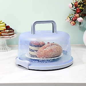 DOITOOL Plastic Cake Carrier with Collapsible Handle for 8inch Cake, Portable Round Cake Container for Transport, Cake Keeper with Cover and Latch for Cakes, Pies, Cupcakes, Muffins Dessert (Blue)