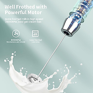 Maestri House Rechargeable Milk Frother with Stand, Handheld Electric Foam Maker Waterproof Detachable Stainless Steel Whisk Drink Mixer Foamer for Lattes, Cappuccino