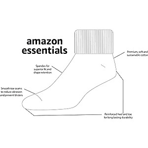 Amazon Essentials Women's Turn Cuff Socks, 6 Pairs, Basic Colors, 8-12