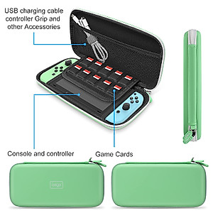 Accessories Bundle Compatible for Nintendo Switch OLED 2021, Essential Protection Kits with Carrying Case, Screen Protector, Cards Storage Case, Hand Grips, Cover for JoyCon & Thumb Grip Caps