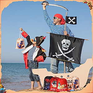 Cunno 24 Pcs Pirate Gift Bags Nautical Drawstring Bags Nautical Candy Bags Pirate Skull Polyester Favor Bags Adventure Ocean Treat Bags for Boys Kids Halloween Pirate Ship Cosplay Party Favors Supply