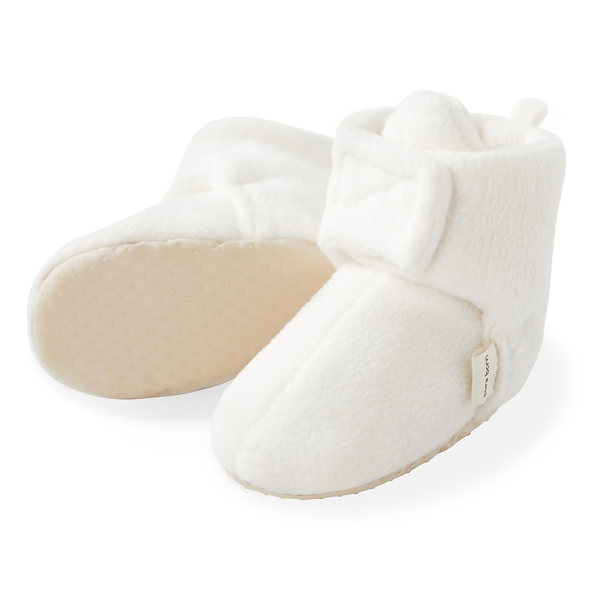 pureborn Newborn Baby Boy's Girl's Booties Winter Fleece Slippers Non Skid Socks Infant Crib Shoes 0-3 Months Cream White
