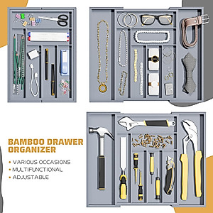 Chubangshou Utensil Organizer Silverware Holder, Adjustable Kitchen Drawer Organizer for Large Utensils, Bamboo Cutlery Organizer in Drawer (Black)