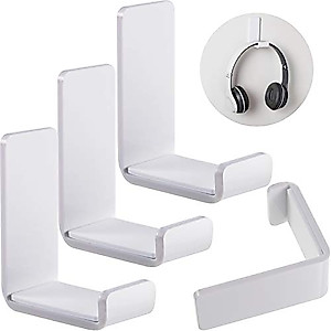 4 Pieces Headphone Hanger Headphone Hook Headset Holders Headphone Wall Mount with Adhesive Glues Headset Acrylic Holder Mount for General Purpose Game Headphones (White Pad Style)