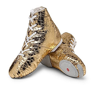 Women Jazz Shoes Split Sole Kids Gold Dancing Sneakers Ankle Boots for Men 9 M US Women