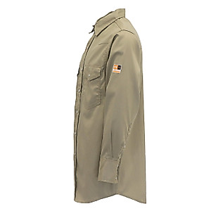 KONRECO FR Shirts for Men Long Sleeve Flame Resistant Pearl Snaps Cotton Men's Welding Shirts Khaki- Size L