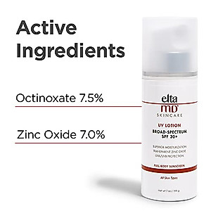 EltaMD UV Lotion SPF 30+ Full Body Sunscreen with Zinc Oxide, SPF Moisturizer Lotion and Broad-Spectrum Moisturizing Sunscreen, Non-Greasy, Fragrance-Free, SPF Body Lotion, 7.0 oz Pump