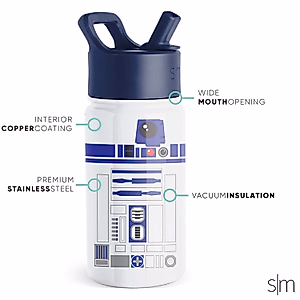 Simple Modern Star Wars R2D2 Kids Water Bottle with Straw Lid | Insulated Stainless Steel Reusable Tumbler Gifts for School, Toddlers, Boys | Summit Collection | 14oz, R2D2