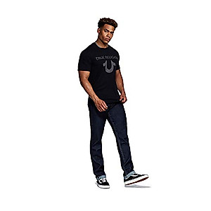True Religion Men's Geno Low Rise Slim Fit Straight Leg Jean with Back Flap Pockets, Sample Body Rinse, 34W X 34L