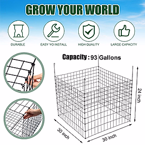 Hicarer 2 Pack Large Outdoor Wire Compost Bin 30 x 24 Inch Garden Compost Bin Container for Lawn Yard and Gardening Waste Leaves Container Fast Creation of Fertile Soil Garden Bed Fencing, Black