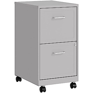 Scranton & Co Mobile 2 Drawer Metal Vertical File Cabinet, Letter-Size, in Arctic Silver, Partially Assembled