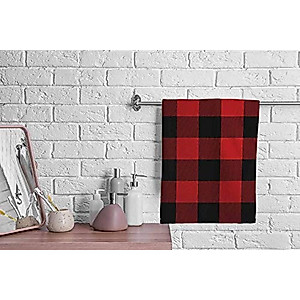 oFloral Black and Red Buffalo Check Plaid Hand Towels Cotton Washcloths,Classic Lumberjack Plaid Checker Pattern Soft Towels for Bath/Yoga/Golf/Hair/Face Towel for Men/Women/Girl/Boys 15X30 Inch